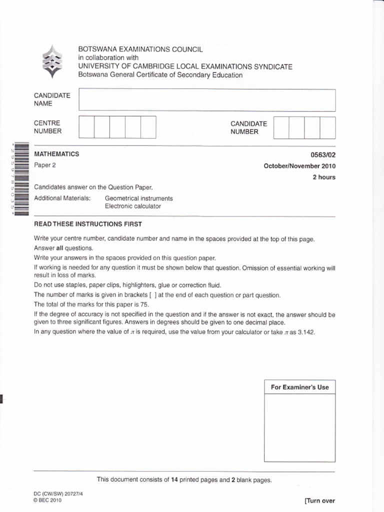 Bgcse Maths Pp2 2010 Pdf