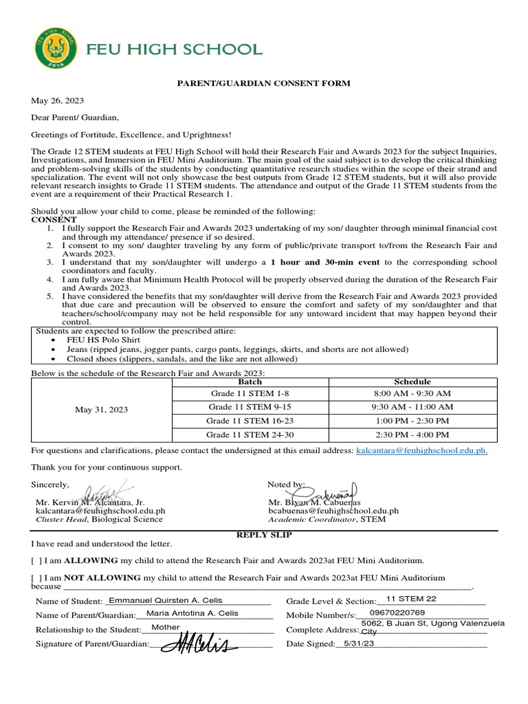Research Fair Letter of Consent 3 Signed | PDF