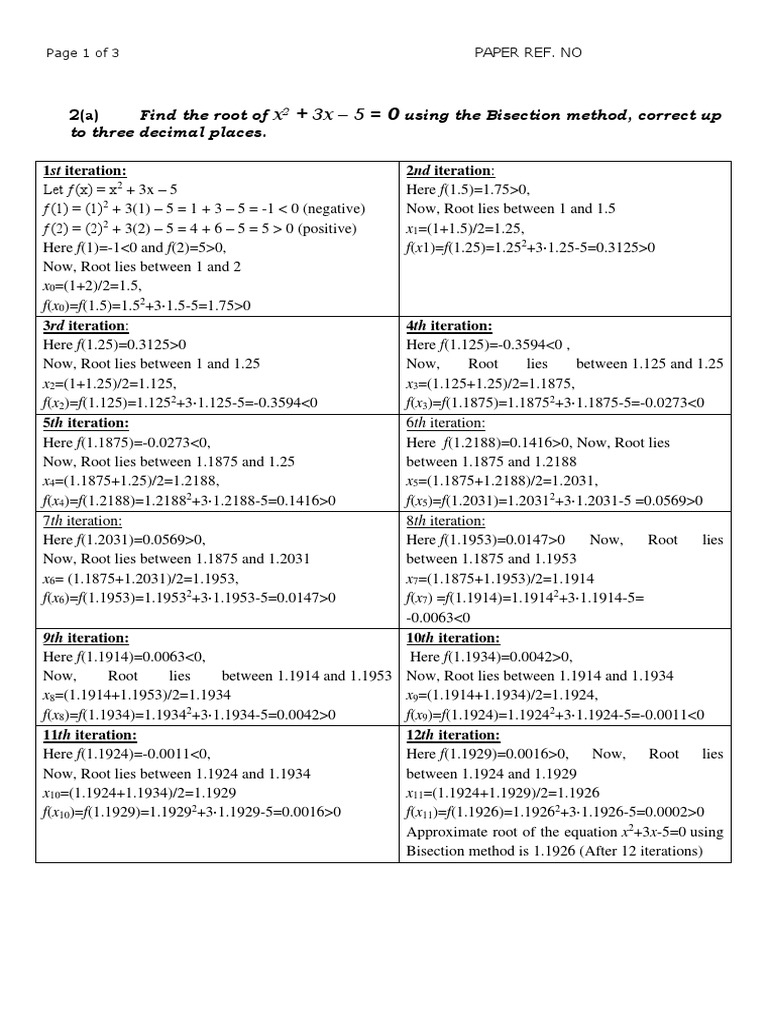 Corrected Solution To Numerical Analysis I (COSC 212) | PDF | Numerical Analysis | Algorithms