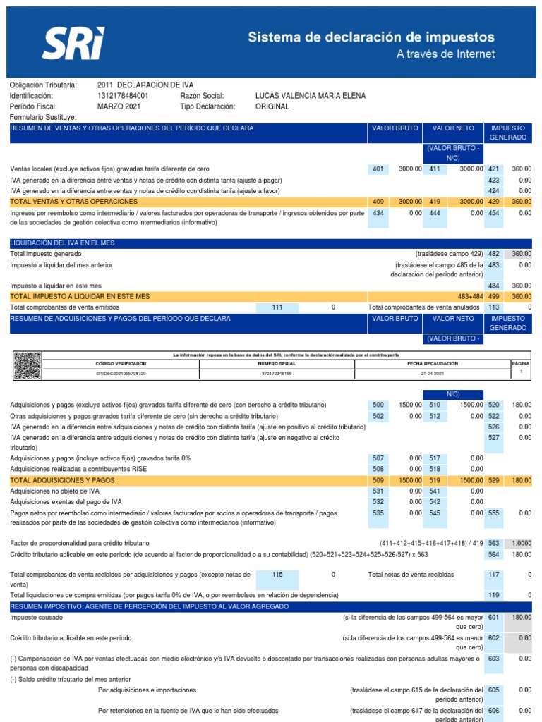 Declaracion de Marzo 2021 | PDF | Impuesto al valor agregado | Impuestos