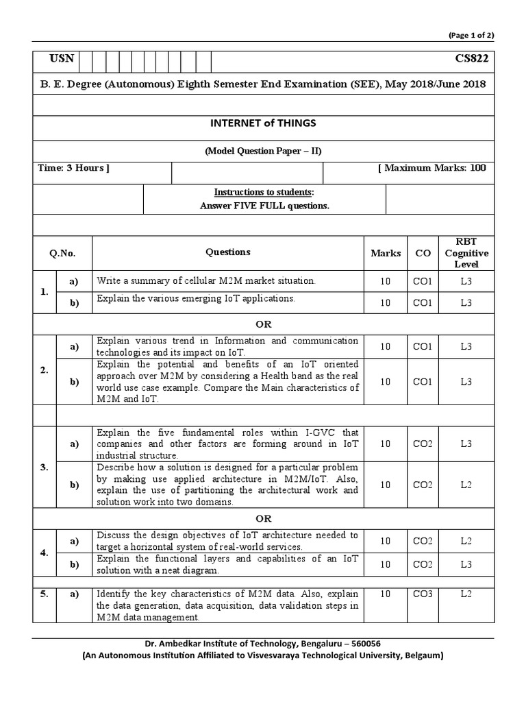IoT Model Question Paper II | PDF
