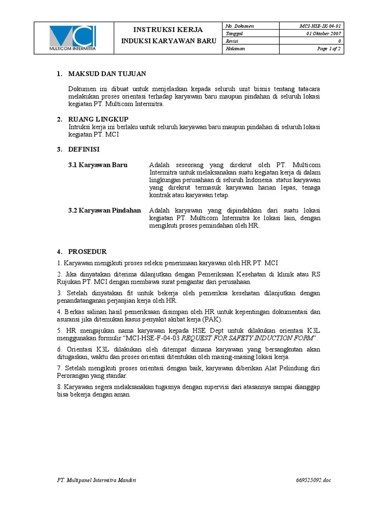 Induksi Karyawan Baru | PDF