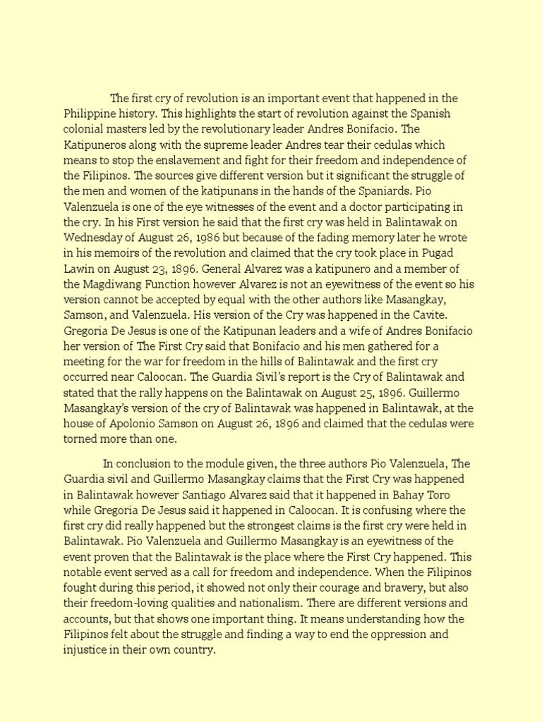The First Cry of Revolution | PDF | Wars Of Independence | Philippines