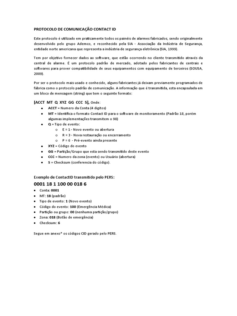 Anexo - Códigos de Alarme (Contact ID) | PDF