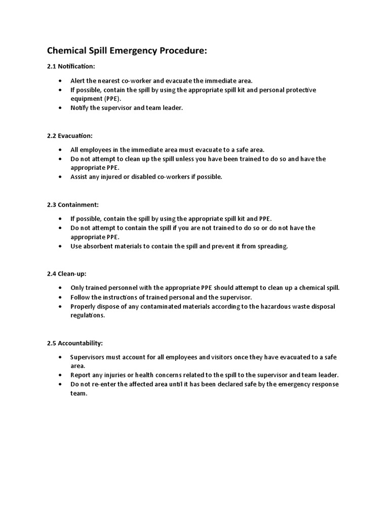 Chemical Spill Emergency Procedure | PDF