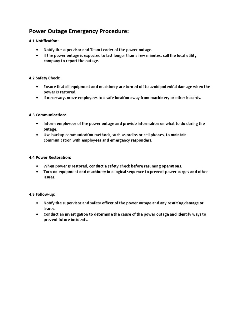 Power Outage Emergency Procedure | PDF