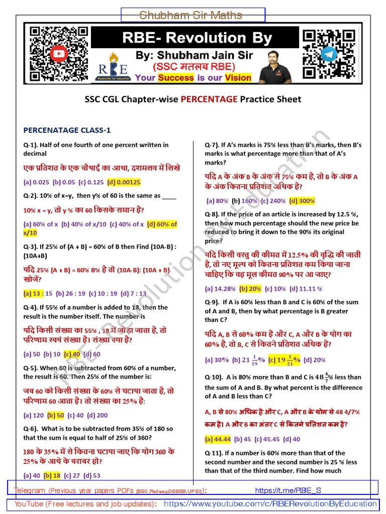 Percentage Practice Sheet_RBE | PDF | Voting | Economies