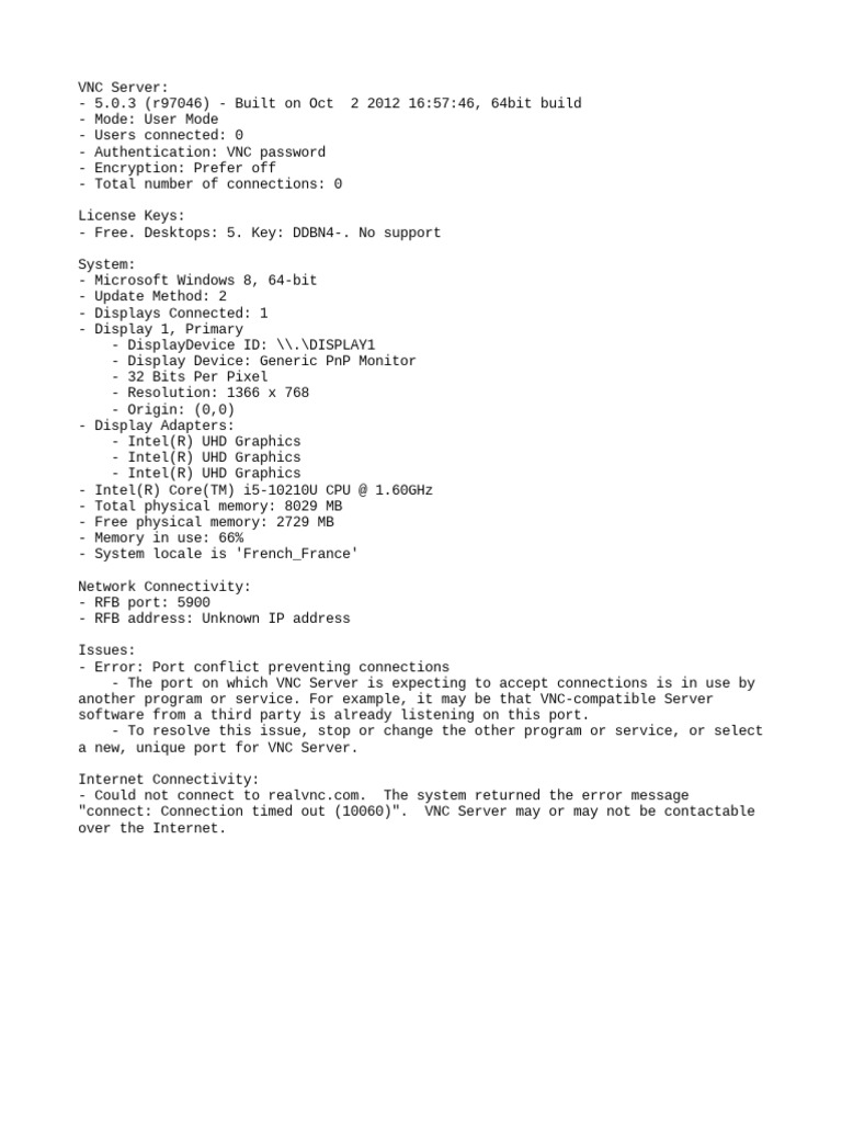 VNC Server Status and License Overview | PDF