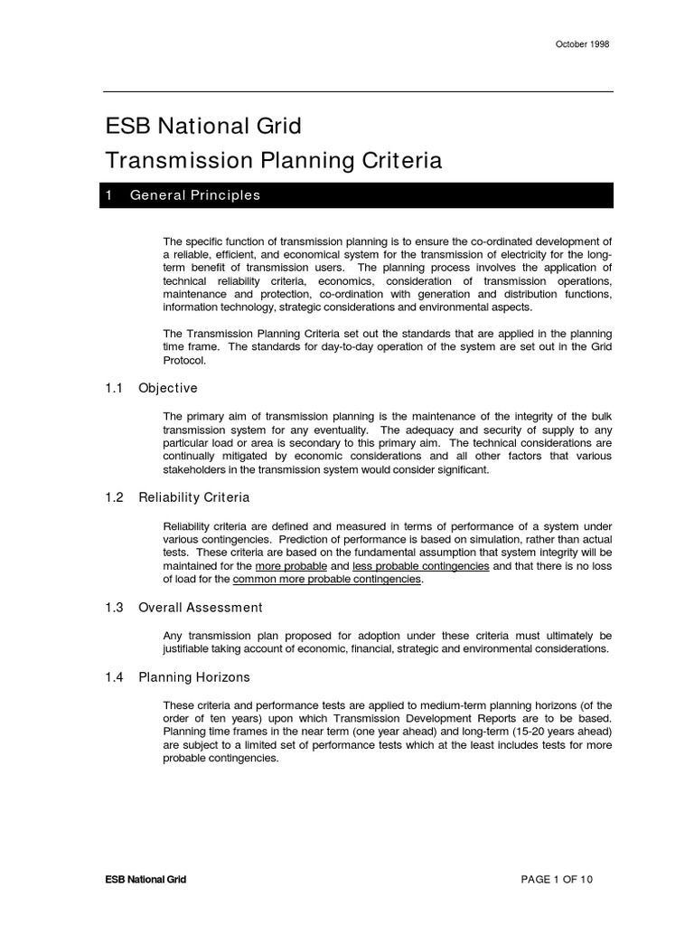 Esb Planning Criteria | PDF | Electric Power Transmission | Steady State