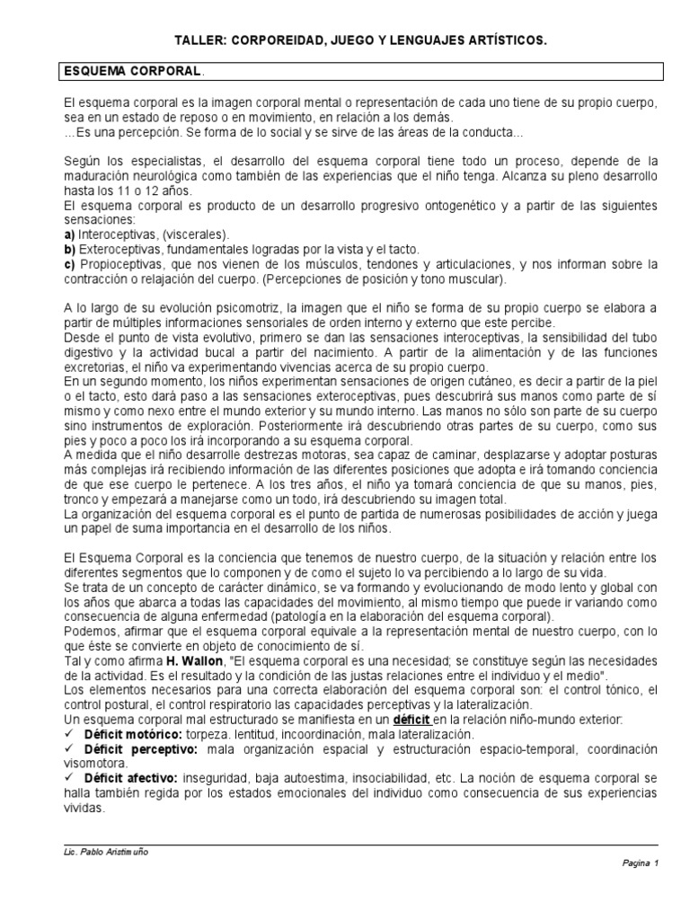 2 Esquema Corporal | Descargar gratis PDF | Percepción | Conciencia