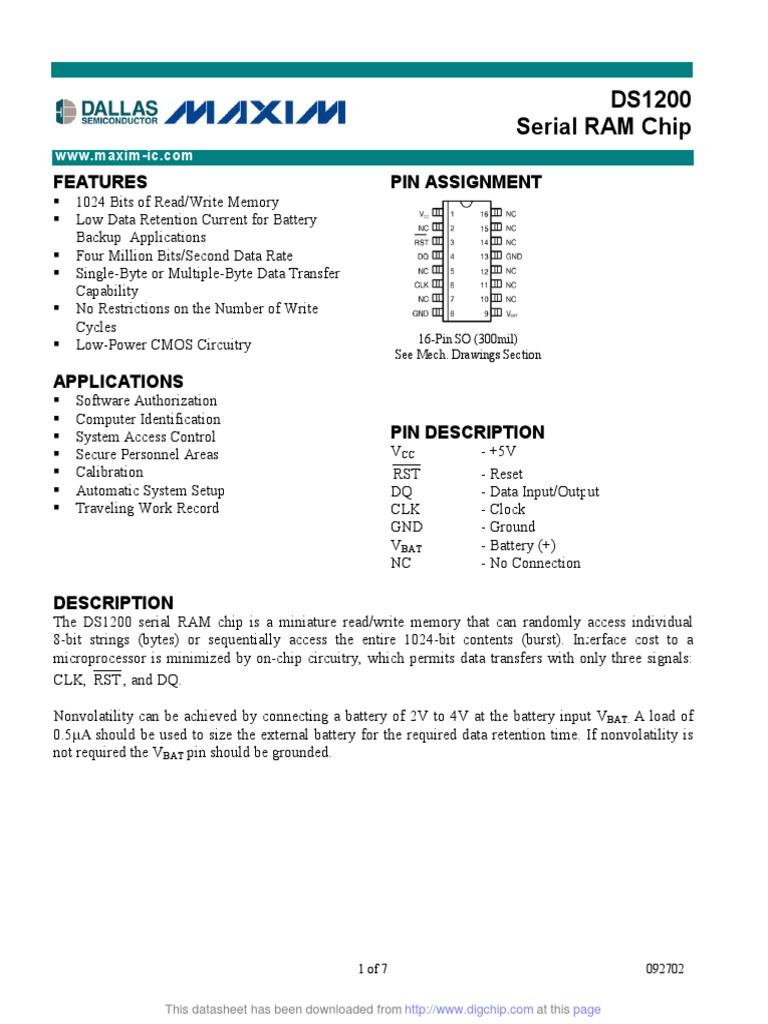 DS1200 | PDF | Bit | Input/Output