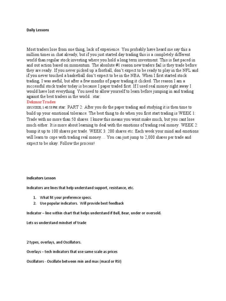 Dekmar Trades Daily Lessons | PDF