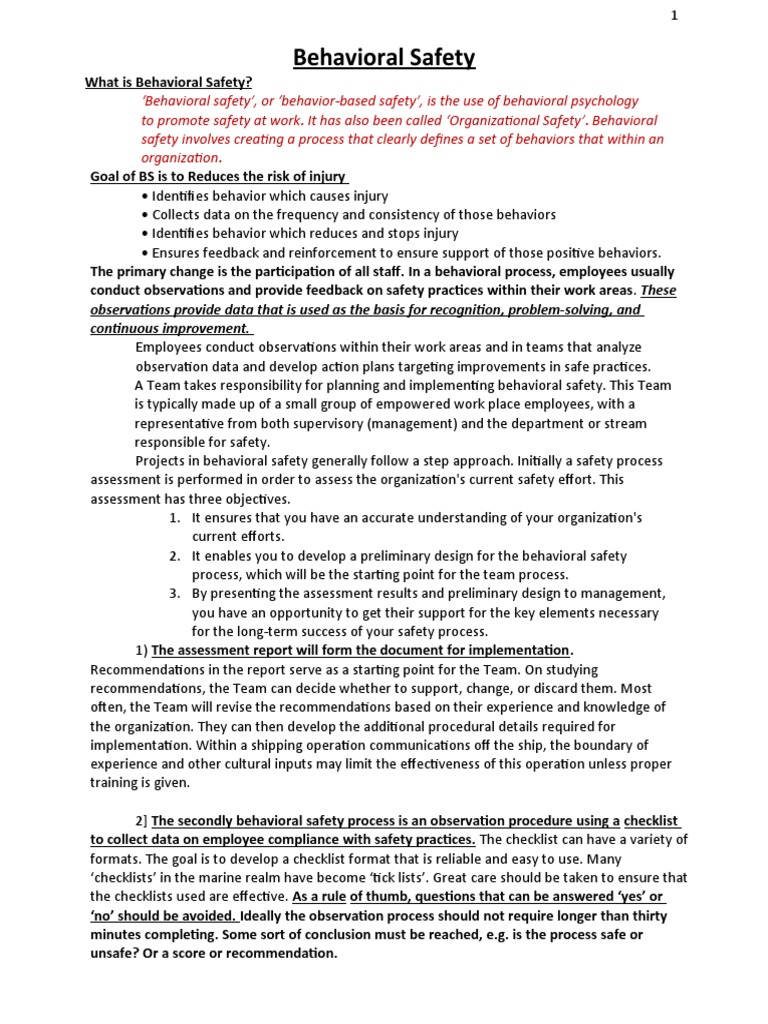 Behavioural Safety | PDF | Safety | Goal