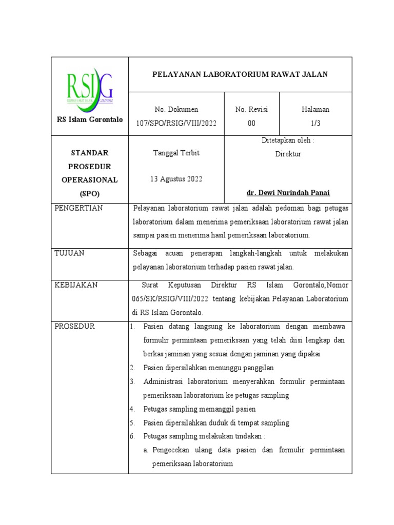Spo Pelayanan Lab Rawat Jalan | PDF