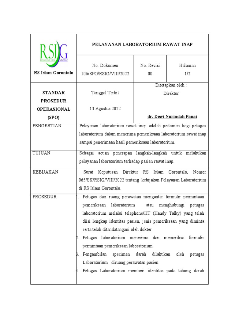 Spo Pelayanan Lab Rawat Inap | PDF | Kesehatan Holistik | Sains ...