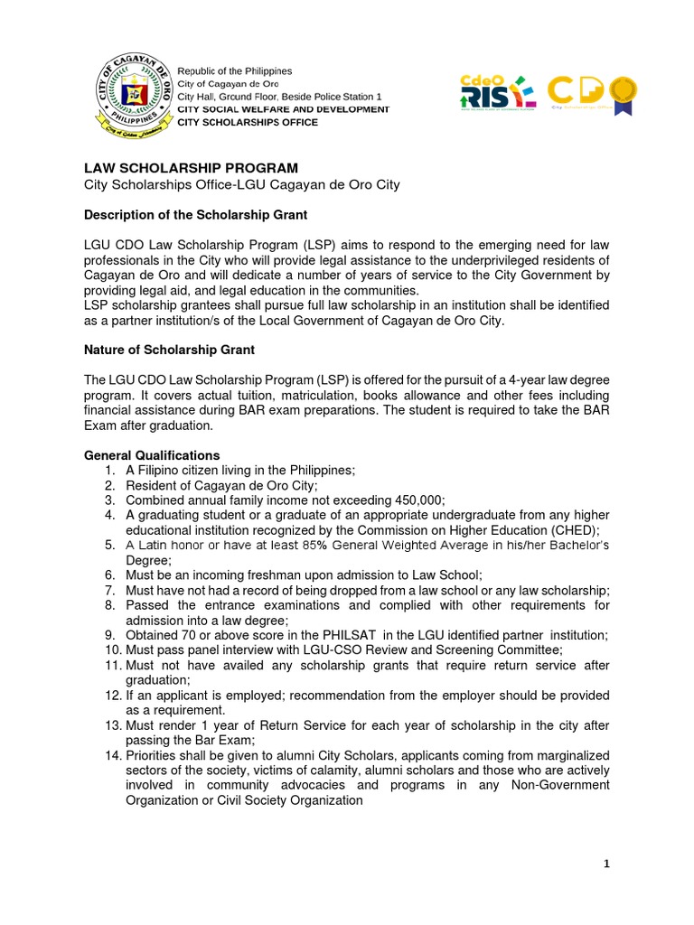 CDO Law Scholarship Program Details | PDF