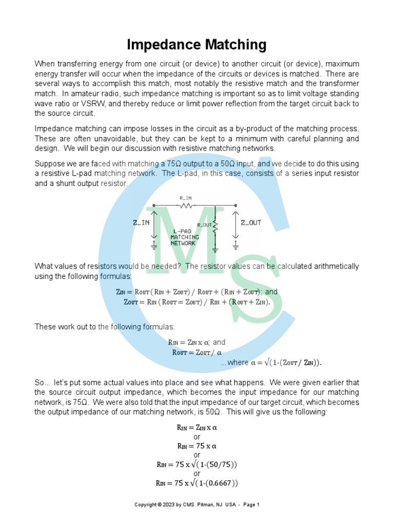 Impedance Matching | PDF | Electronic Filter | Inductor