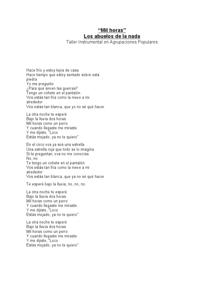 Mil Horas - Letra | PDF | Libros para adolescentes