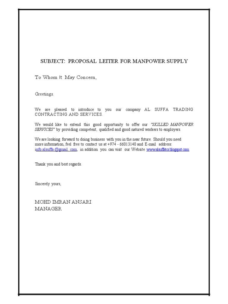 Proposal Letter For Manpower Request TW Phil 1 2048 | PDF