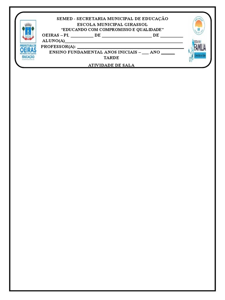 Cabeçalho Atividade Ensino Fundamental | PDF
