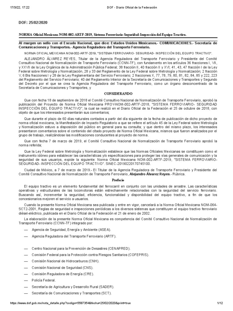 Nom 002 Artf 2019 | PDF | Locomotoras | México