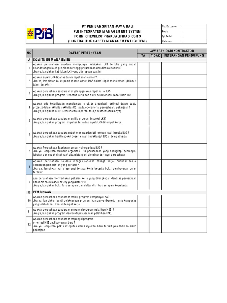 checklist Tender | PDF