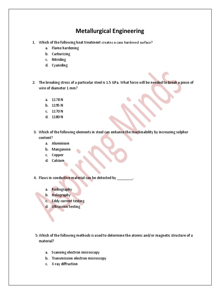 4.1.10 - SAmpleQuestions Metallurgical-Engineering V1 | PDF