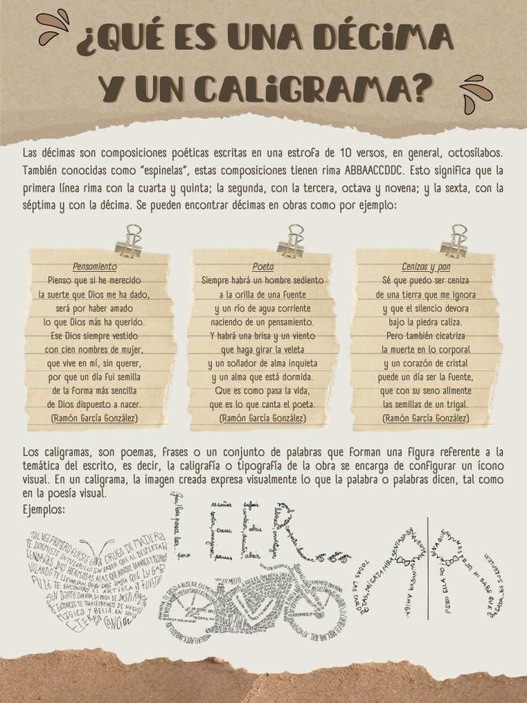 Qué Es Una Décima y Caligrama | PDF