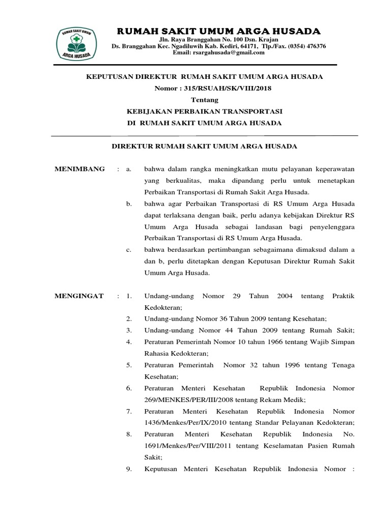 SK Kebijakan Perbaikan Transportasi | PDF