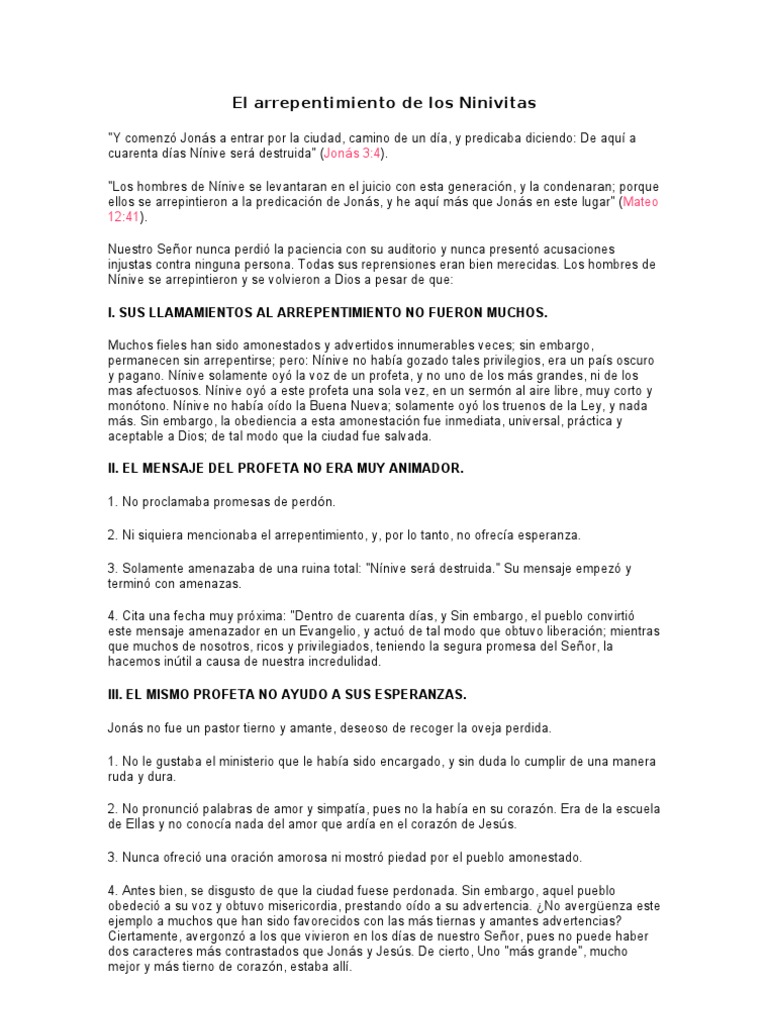 El Arrepentimiento de Los Ninivitas | PDF | Jonás | Profeta
