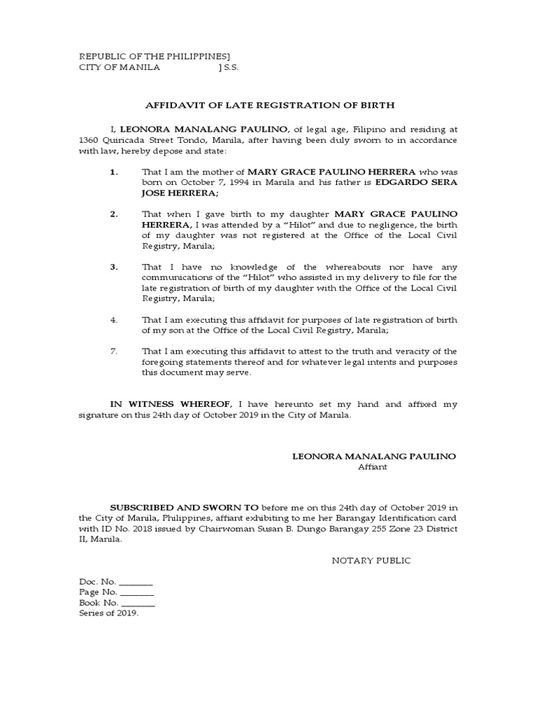 Affidavit of Late Registration V2 | PDF