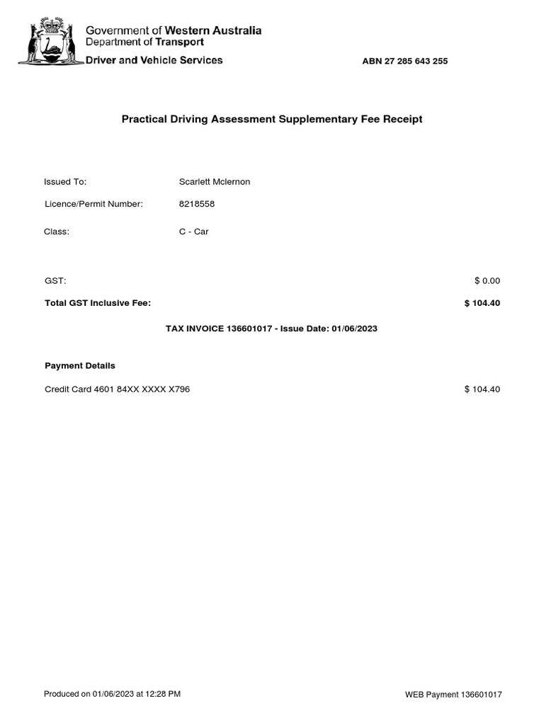 Pda Payment Receipt | PDF