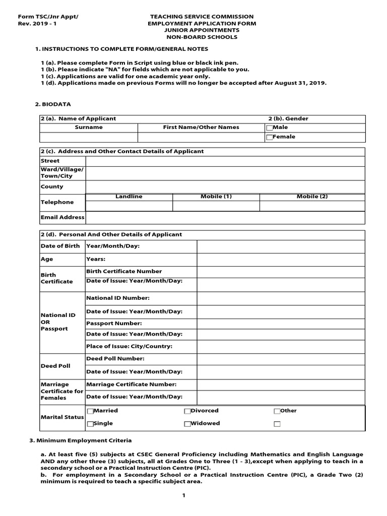 Form TSC JNR Appt Rev 2019-1 | PDF | Academic Degree | Bachelor's Degree