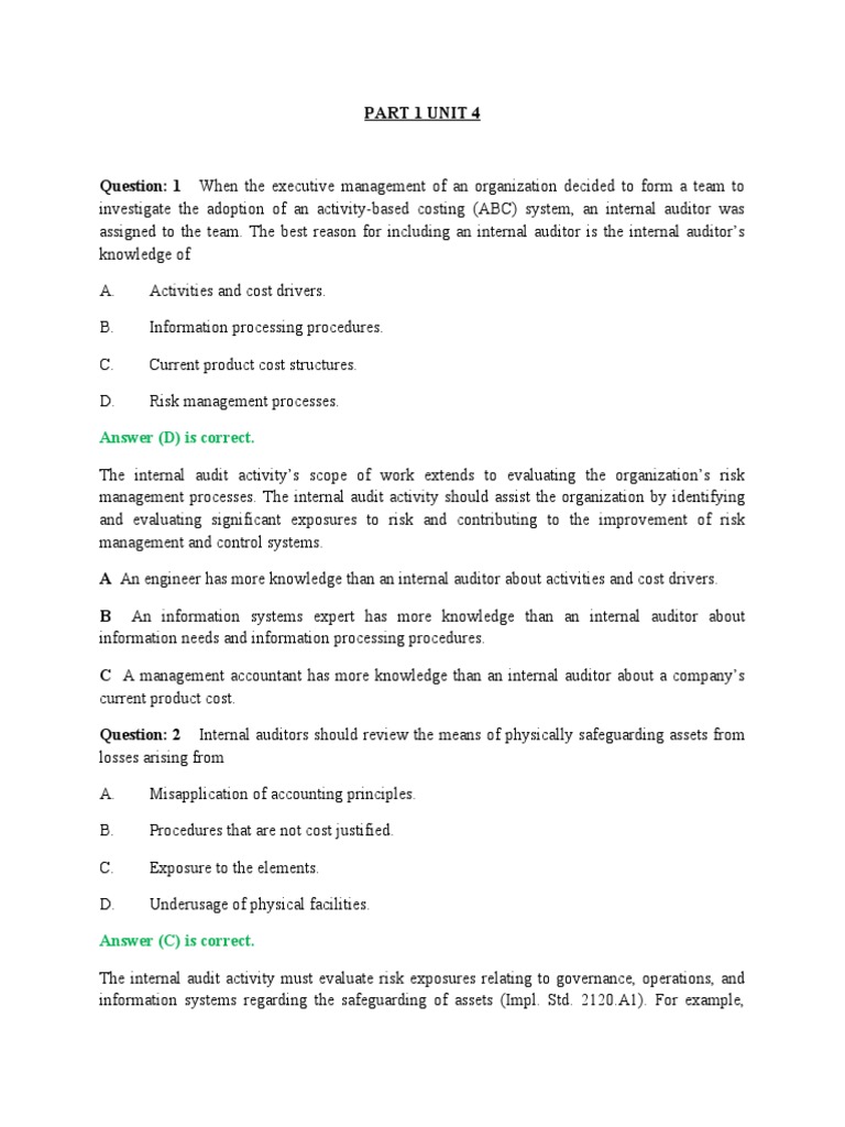 Part 1 Unit 4 Answer Key | PDF | Internal Audit | Audit Part 1 Unit 4 Answer Key | PDF | Internal Audit | Audit