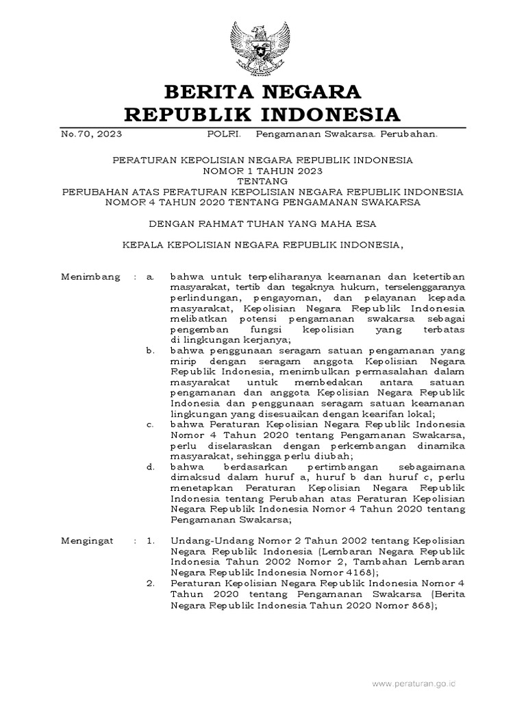Perpolri No.1 Tahun 2023 | PDF Perpolri No.1 Tahun 2023 | PDF