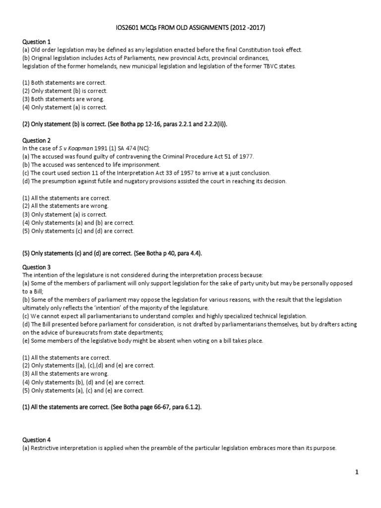 IOS2601 MCQs | PDF | Statutory Interpretation | Ethical Principles IOS2601 MCQs | PDF | Statutory Interpretation | Ethical Principles