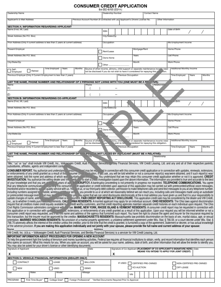 Consumer Credit Application Form | PDF | Credit History | Credit