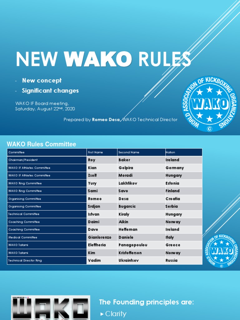 WAKO IF Board NEW WAKO RULES Presentation RD 2 | PDF | Referee | Combat Sports