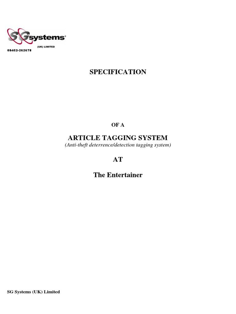 Tagging Gates Specification | PDF | Legal Liability | Security Alarm