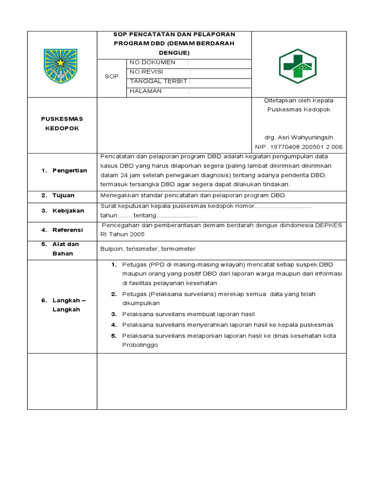 Sop Pencatatan Dan Pelaporan Program DBD | PDF | Sains & Matematika