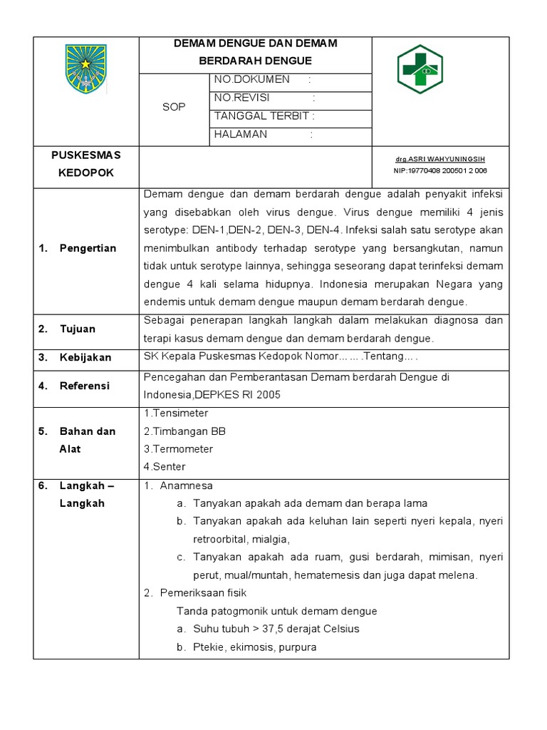 SOP DEMAM DENGUE DAN DEMAM BERDARAH DENGUE | PDF