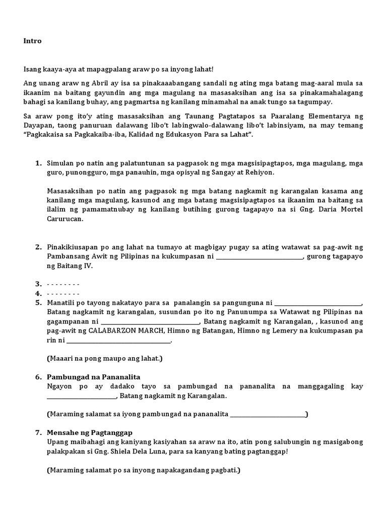 Script Emcee Tagalog Graduation2022 | PDF