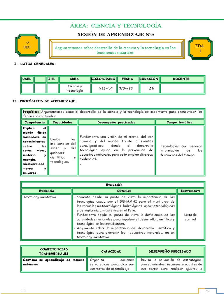 5° SESIÓN DE APRENDIZAJE SESIÓN 5 - SEM.3-EXP.1-CyT | PDF | Evaluación | Aprendizaje