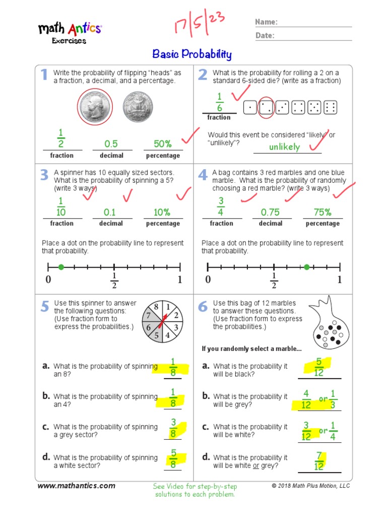 Math Antics Exercises Basicprobability Answers Pdf Mathematics