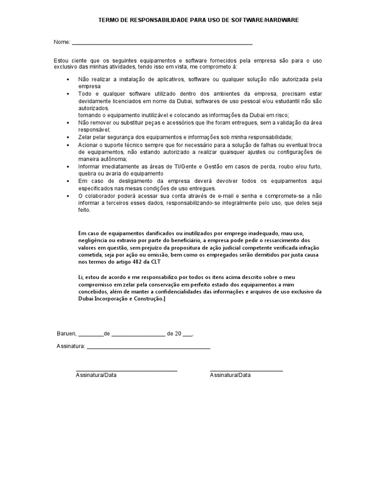 Termo de Responsabilidade Empresa | PDF