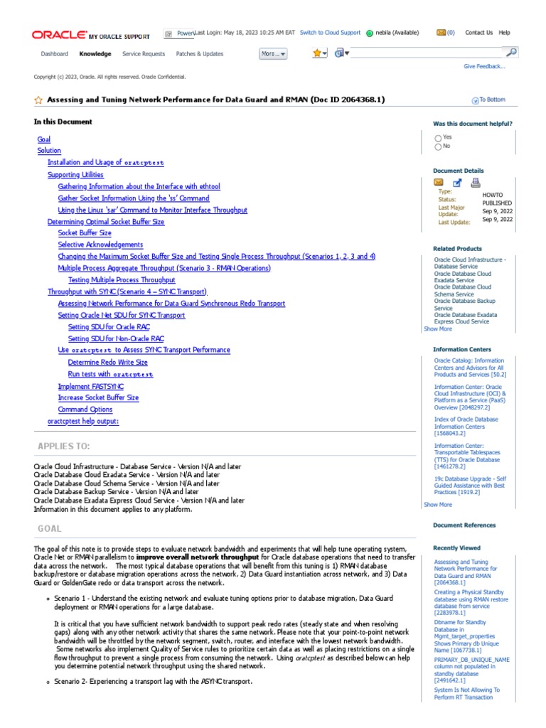 Assessing and Tuning Network Performance for Data Guard and RMAN | PDF | Transmission Control ...