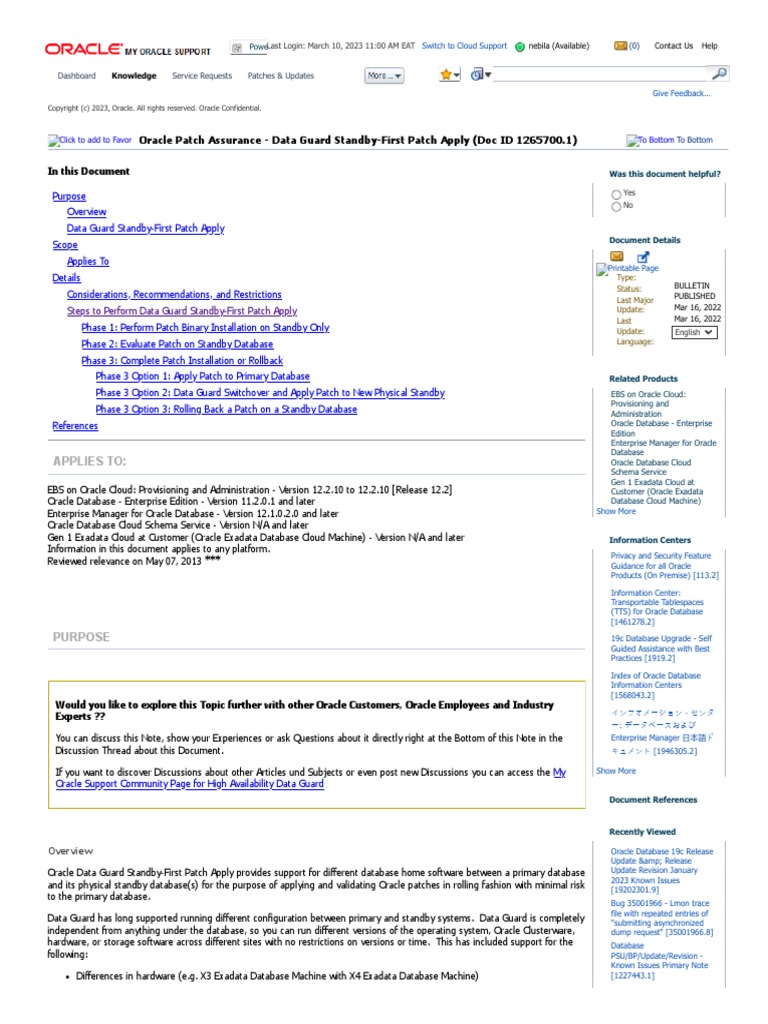 Oracle Patch Assurance - Data Guard Standby-First Patch Apply | PDF | Databases | Cloud Computing