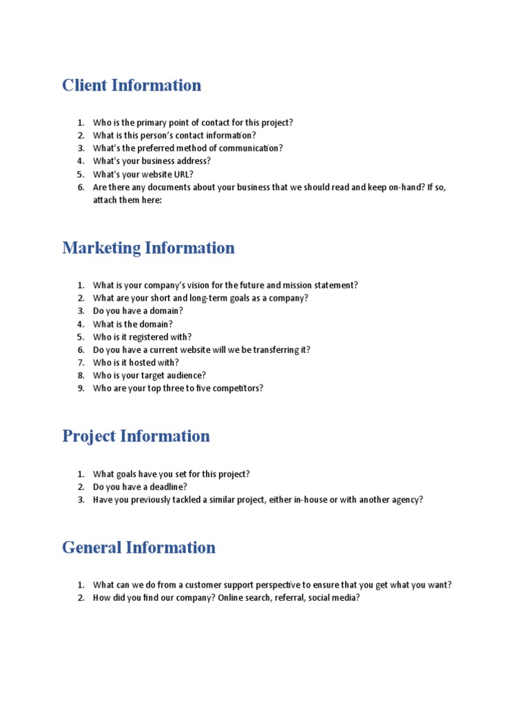 Client Onboarding Questionnaire | PDF