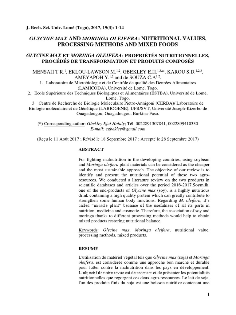 Gbekley Et Al (9) - 2017 - Glycine Max and Moringa Oleifera Nutritional ...