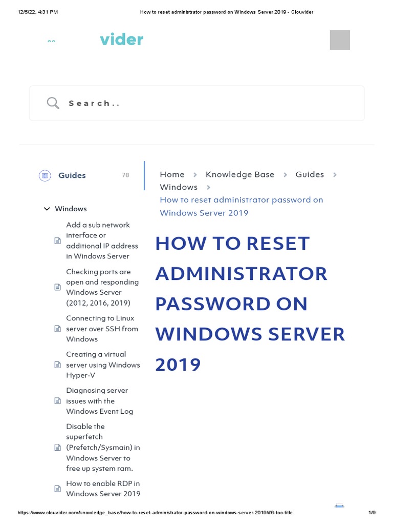 How To Reset Administrator Password On Windows Server 2019 - Clouvider | Download Free PDF ...